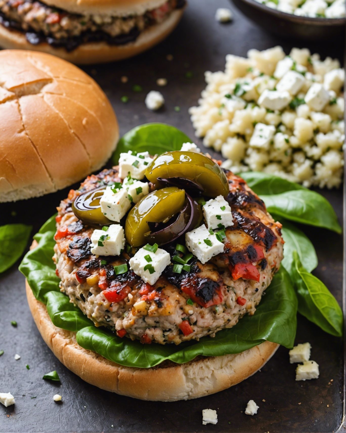 Mediterranean Ground Turkey Burgers With Olive And Feta Topping ...
