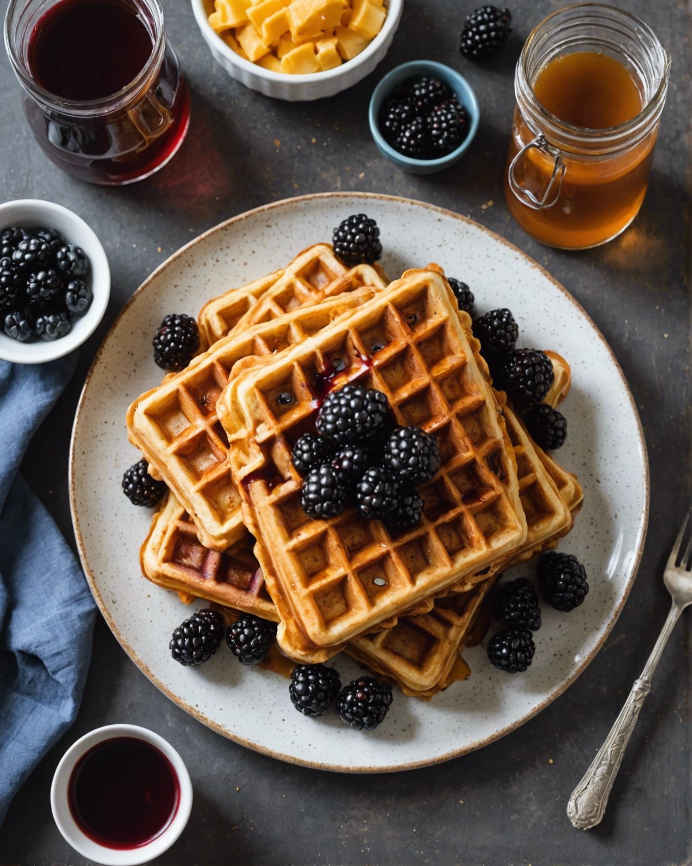 Spicy Gluten-Free Chicken And Cheddar Waffles With Blackberry-Maple ...